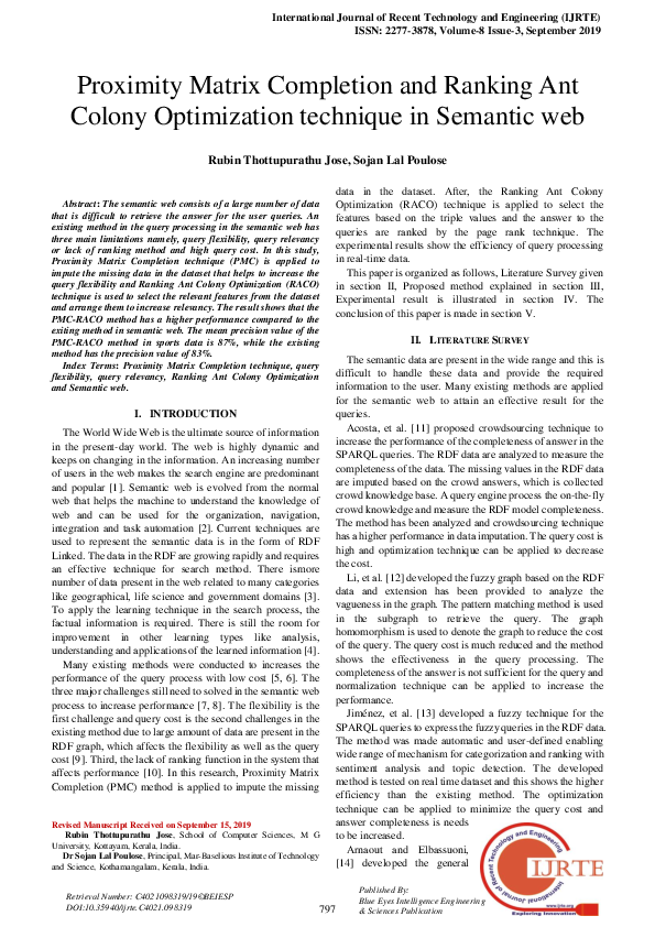 (PDF) Proximity Matrix Completion and Ranking Ant Colony Optimization technique in Semantic web