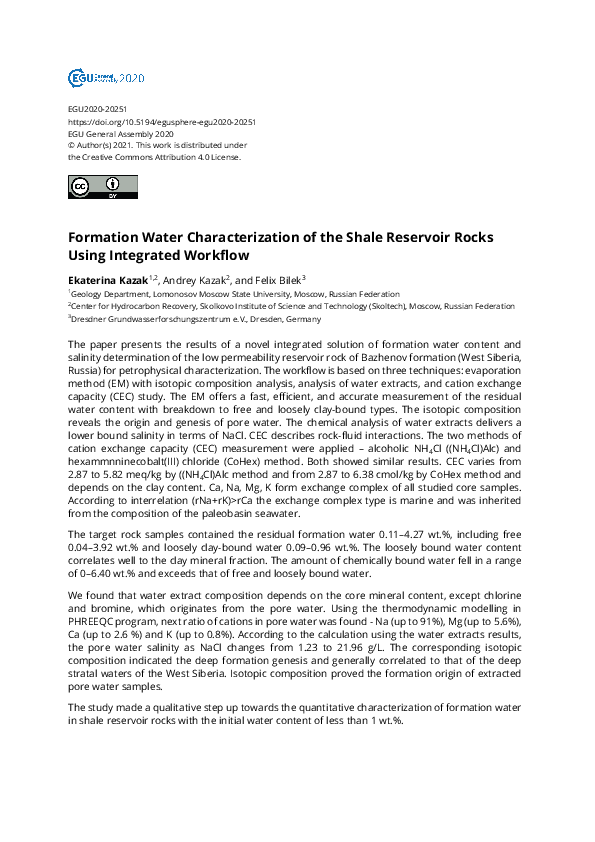 (PDF) Formation Water Characterization of the Shale Reservoir Rocks ...