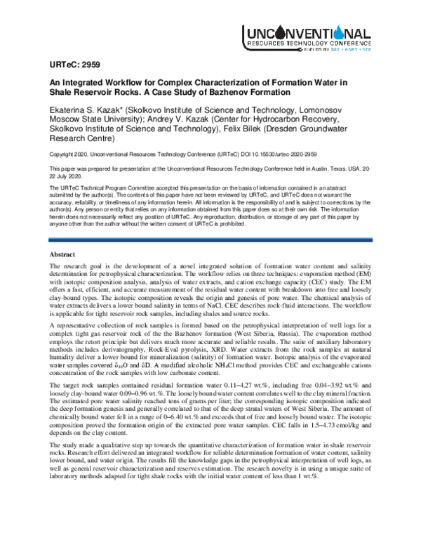 (PDF) An Integrated Workflow for Complex Characterization of Formation ...