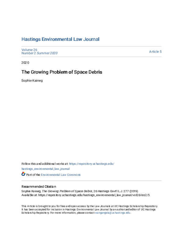 (PDF) The Growing Problem of Space Debris