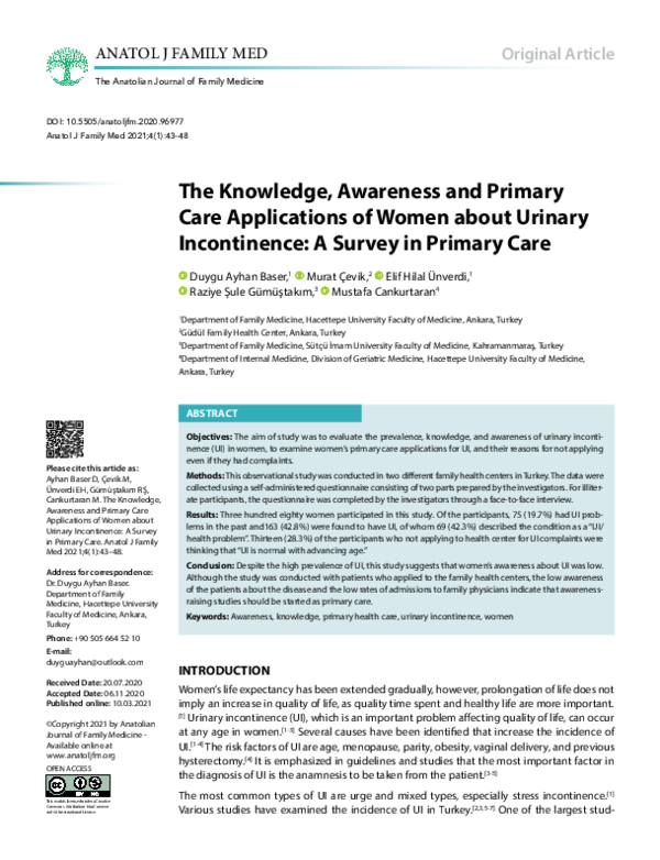 (PDF) The Knowledge , Awareness and Primary Care Applications of Women ...