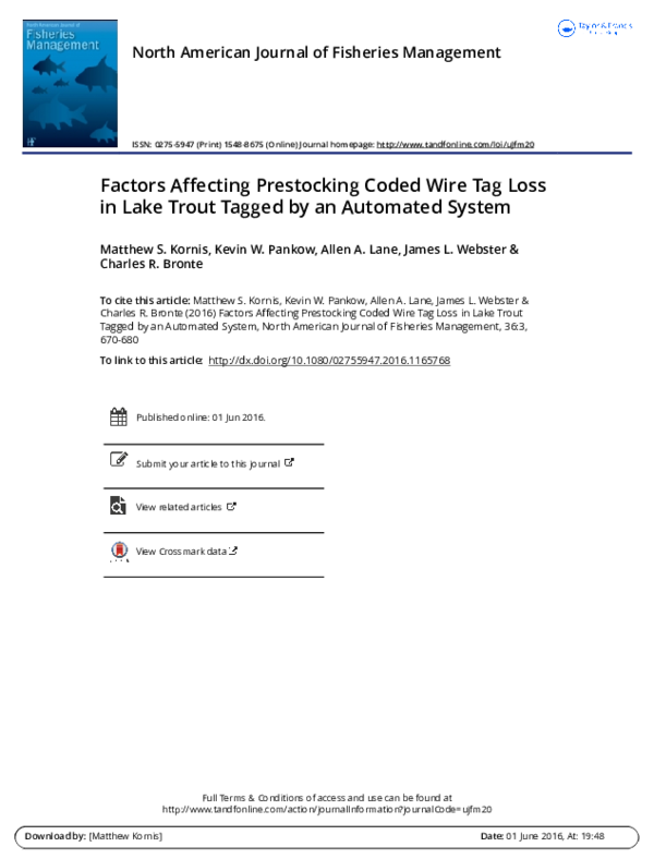 (PDF) Factors Affecting Prestocking Coded Wire Tag Loss in Lake Trout ...