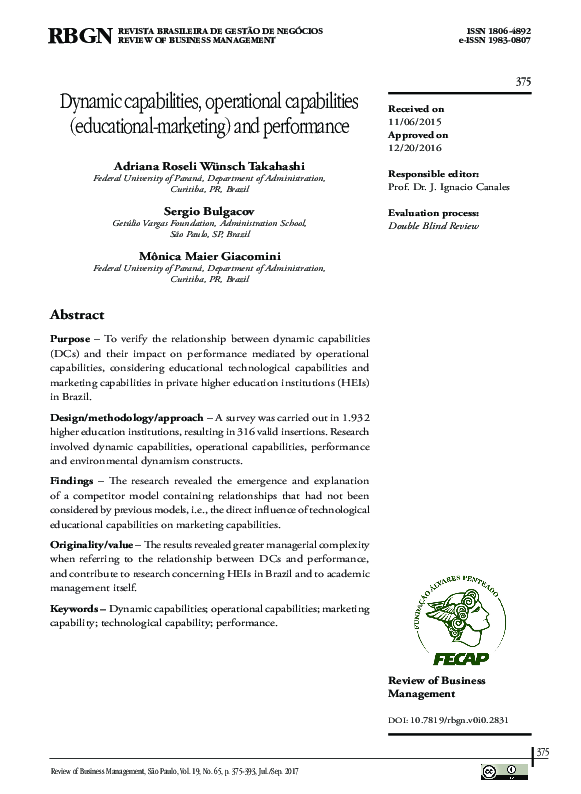 (PDF) Dynamic Capabilities, Operational Capabilities and Franchise System Performance
