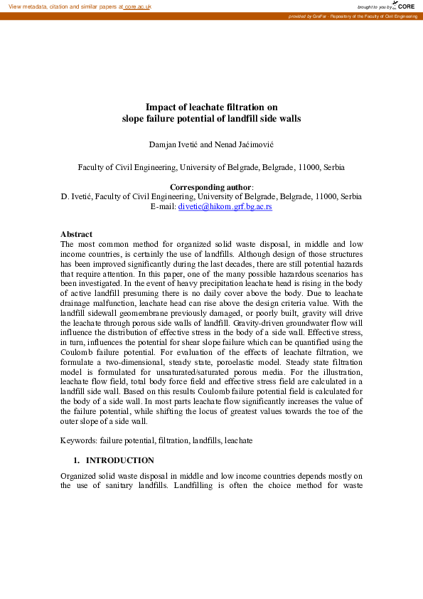 (PDF) Impact of leachate filtration on slope failure potential of ...