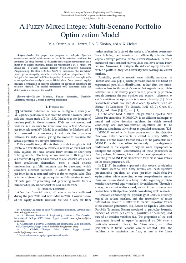 (PDF) A Fuzzy Mixed Integer Multi-Scenario Portfolio Optimization Model