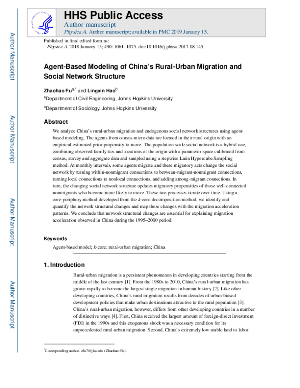 (PDF) Agent-based modeling of China’s rural–urban migration and social ...