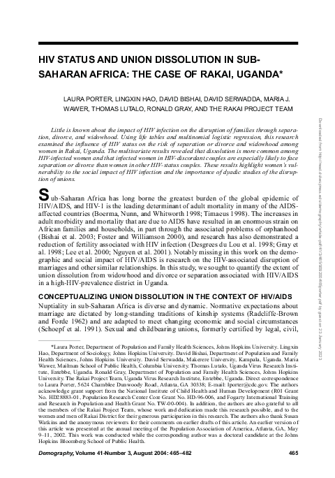 (PDF) HIV status and union dissolution in Sub-saharan Africa: The case ...