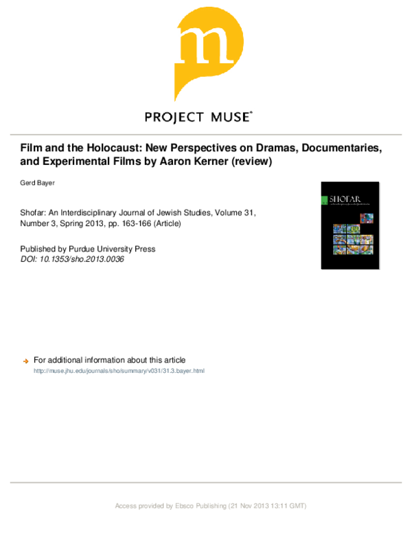 (PDF) Film and the Holocaust: New Perspectives on Dramas, Documentaries ...