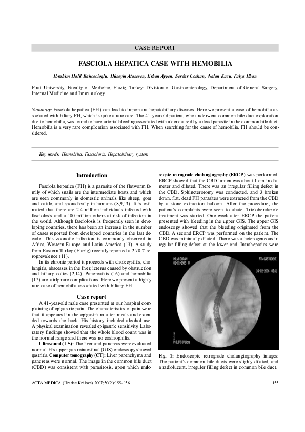 (PDF) Fasciola Hepatica Case with Hemobilia