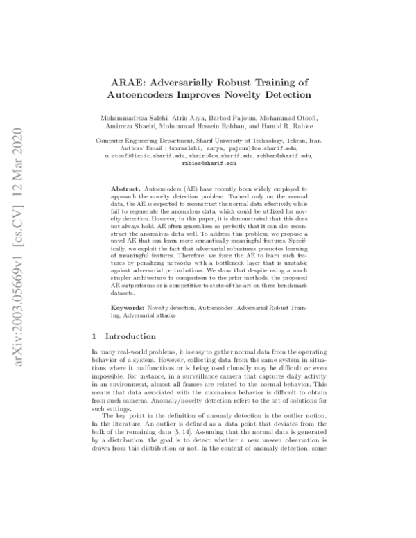 (PDF) ARAE: Adversarially robust training of autoencoders improves ...