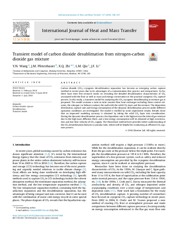 (PDF) Transient model of carbon dioxide desublimation from nitrogen-carbon dioxide gas mixture