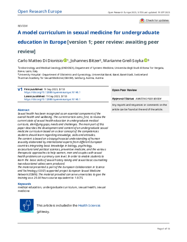 (PDF) A model curriculum in sexual medicine for undergraduate education ...