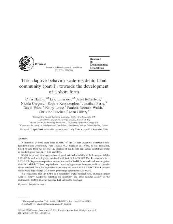 (PDF) The adaptive behavior scale-residential and community (part I ...