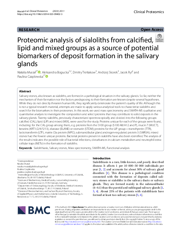 (PDF) Proteomic analysis of sialoliths from calcified, lipid and mixed ...