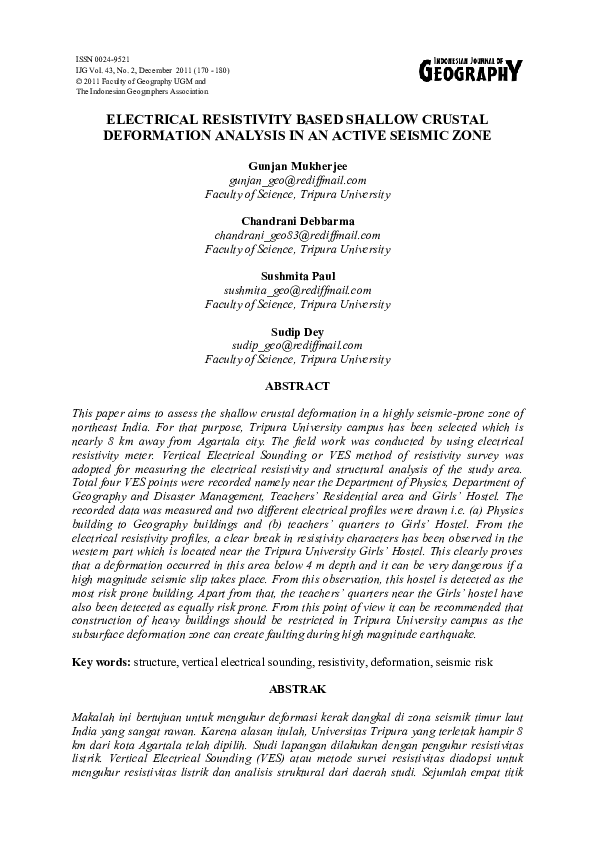 (PDF) Electrical Resistivity Based Shallow Crustal Deformation Analysis ...