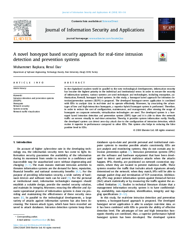 (PDF) A novel honeypot based security approach for real-time intrusion detection and prevention ...