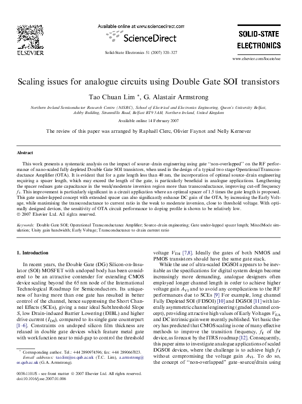 (PDF) Scaling issues for analogue circuits using Double Gate SOI transistors