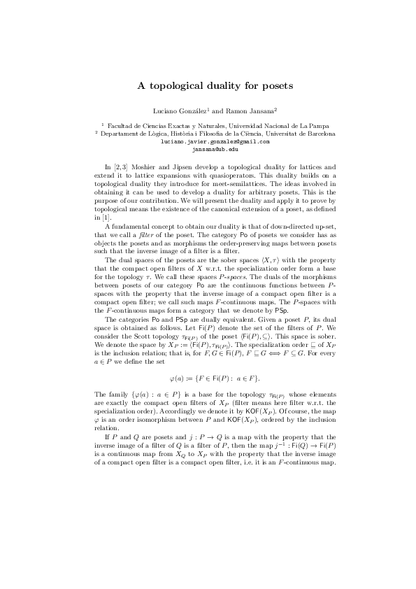 (PDF) A topological duality for posets
