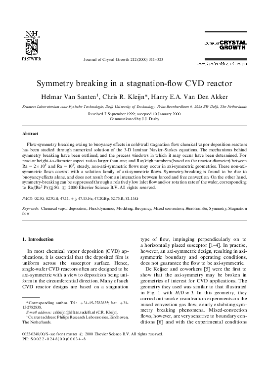 (PDF) Symmetry breaking in a stagnation-flow CVD reactor