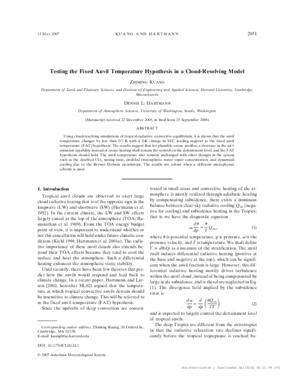 (PDF) Testing the Fixed Anvil Temperature Hypothesis in a Cloud ...