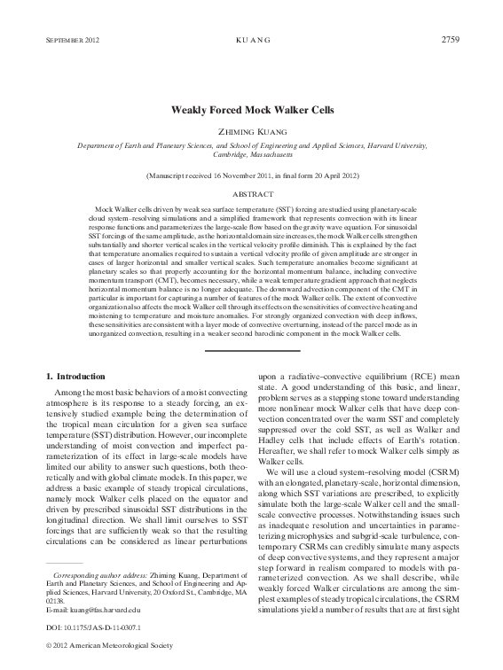 (PDF) Weakly Forced Mock Walker Cells