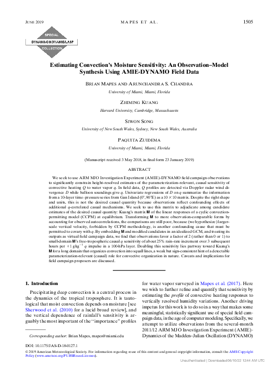 (PDF) Estimating Convection’s Moisture Sensitivity: An Observation ...