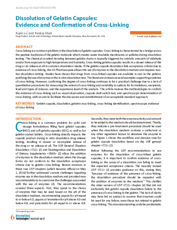 (PDF) Dissolution of Gelatin Capsules: Evidence and Confirmation of ...