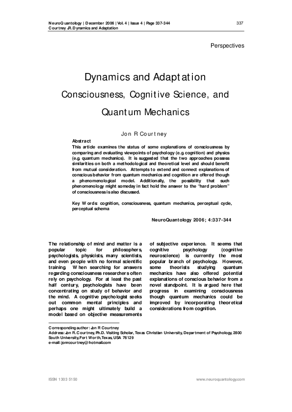 (PDF) Dynamics and Adaptation. Consciousness, Cognitive Science, and ...