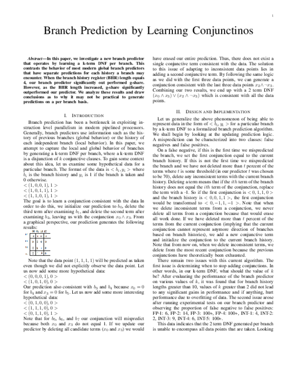 (PDF) Branch Prediction by Learning Conjunctions