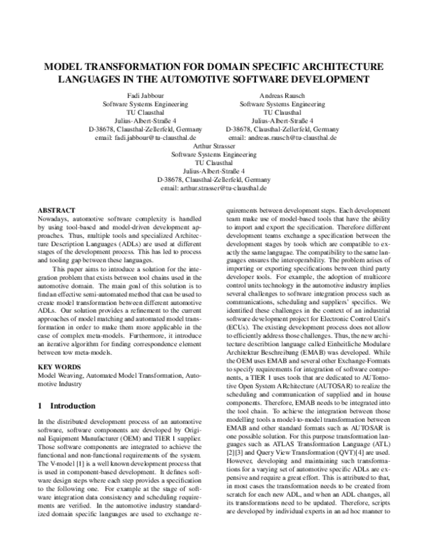 (PDF) Model Transformation For Domain Specific Architecture Languages In The Automotive Software ...