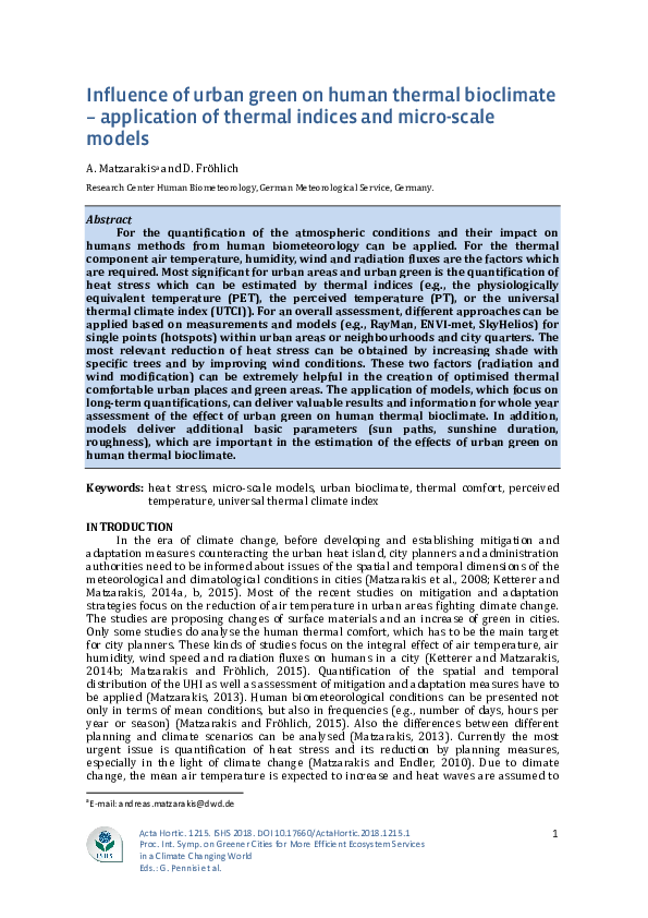 (PDF) Influence of urban green on human thermal bioclimate ...