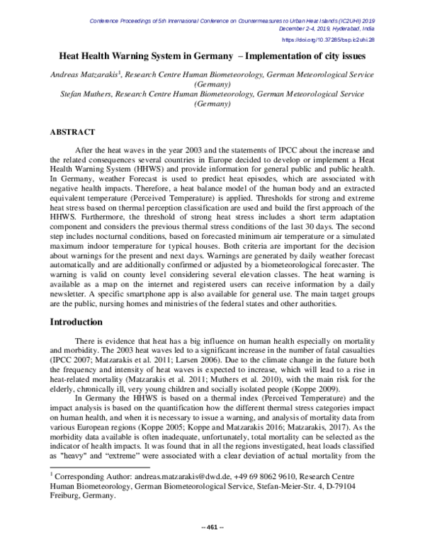 (PDF) Heat Health Warning System in Germany – Implementation of city issues