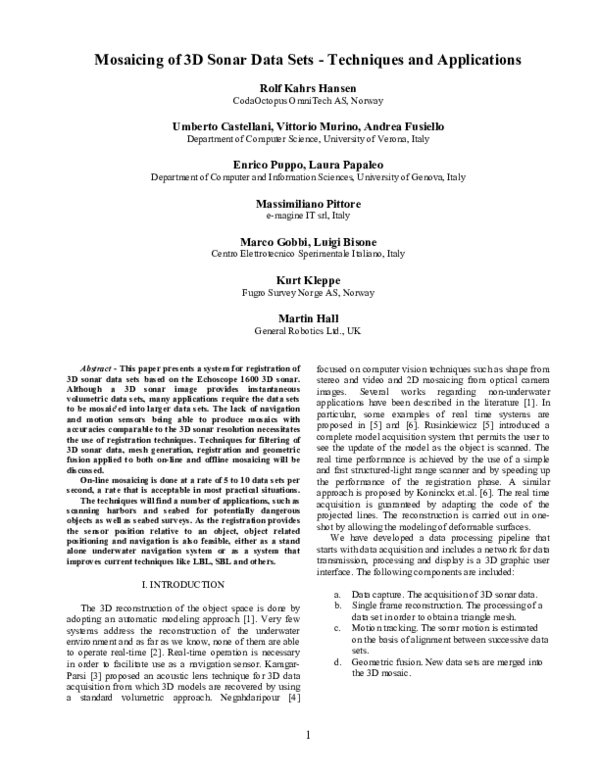 (PDF) Mosaicing of 3D sonar data sets - Techniques and applications ...
