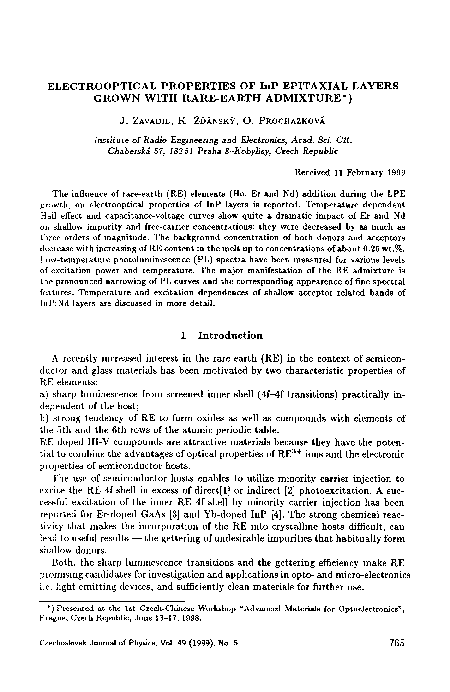 (PDF) Electrooptical properties of InP epitaxial layers grown with rare ...