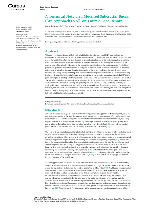 (PDF) A Technical Note on a Modified Subcrestal Buccal Flap Approach to All-on-Four: A Case Report