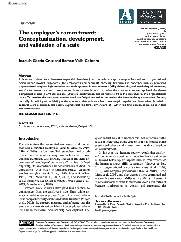 (PDF) The employer’s commitment: Conceptualization, development, and ...