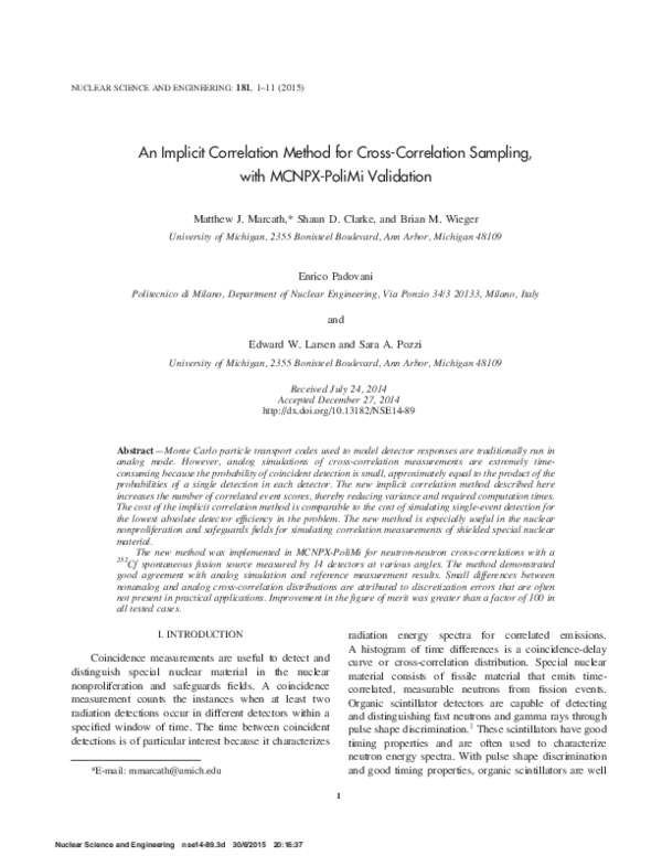 (PDF) An Implicit Correlation Method for Cross-Correlation Sampling, with MCNPX-PoliMi Validation