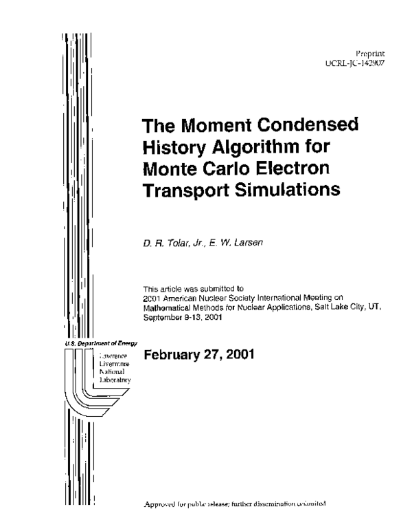 (PDF) The Moment Condensed History Algorithm for Monte Carlo Electron Transport Simulations