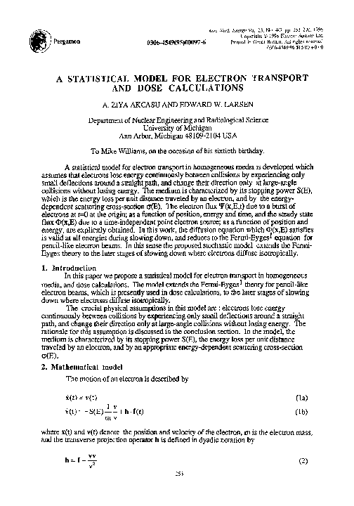 (PDF) A statistical model for electron transport and dose calculations