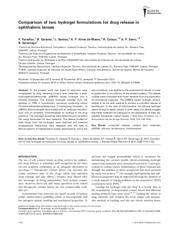 (PDF) Comparison of two hydrogel formulations for drug release in ...