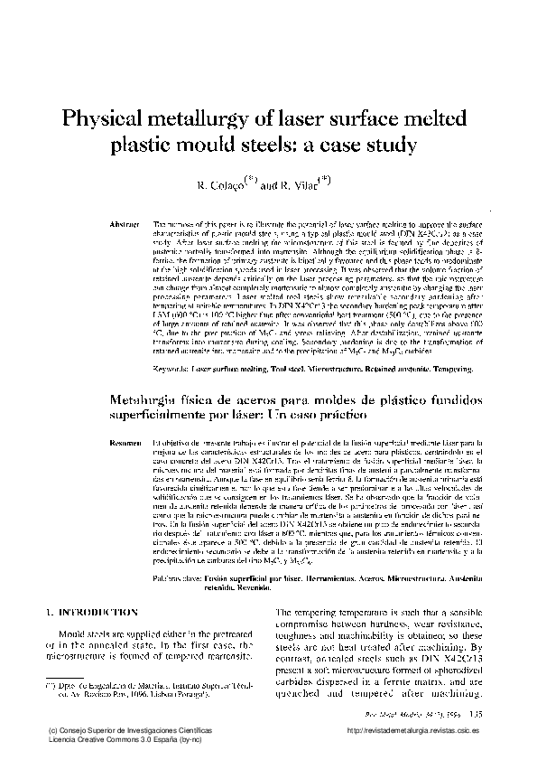 (PDF) Physical metallurgy of laser surface melted plastic mould steels: a case study