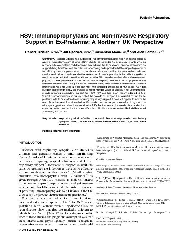 (PDF) RSV: Immunoprophylaxis and non-invasive respiratory support in ex ...