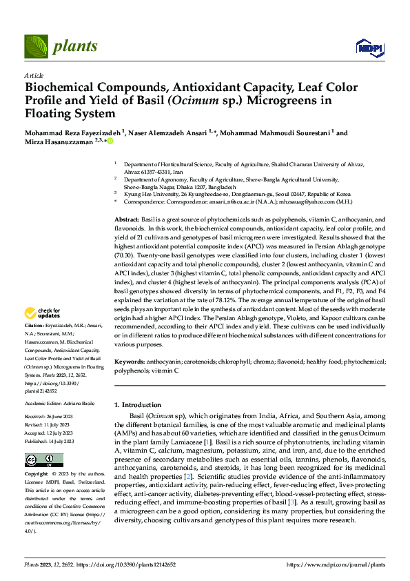 (PDF) Biochemical Compounds, Antioxidant Capacity, Leaf Color Profile ...