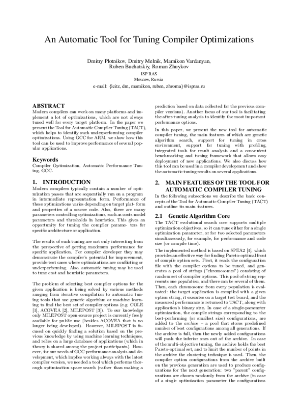 (PDF) An Automatic tool for tuning compiler optimizations