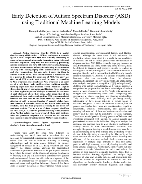 (PDF) Early Detection of Autism Spectrum Disorder (ASD) using ...