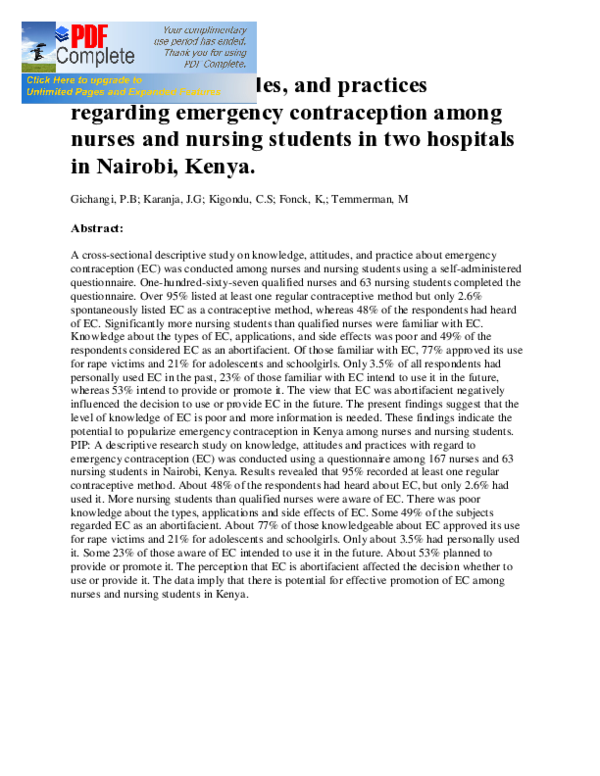 (PDF) Knowledge, attitudes, and practices regarding emergency contraception among nurses and ...