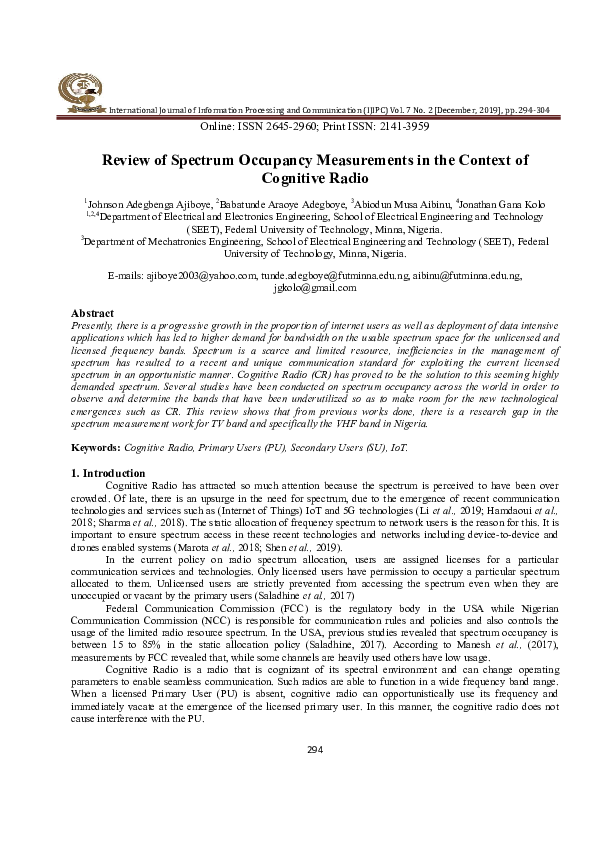 Pdf Review Of Spectrum Occupancy Measurements In The Context Of Cognitive Radio