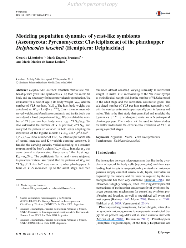 (PDF) Modeling population dynamics of yeast-like symbionts (Ascomycota ...