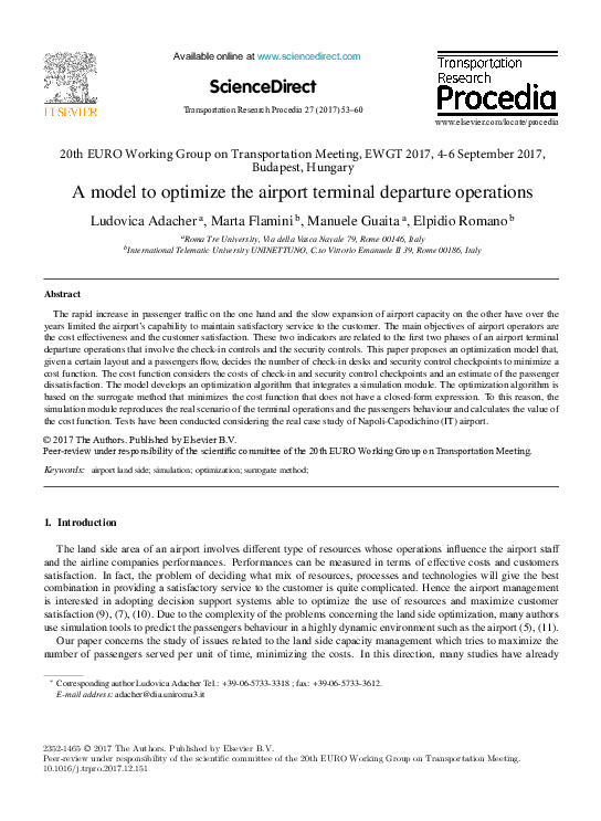 (PDF) A model to optimize the airport terminal departure operations