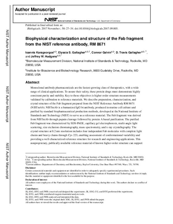(PDF) Biophysical characterization and structure of the Fab fragment ...